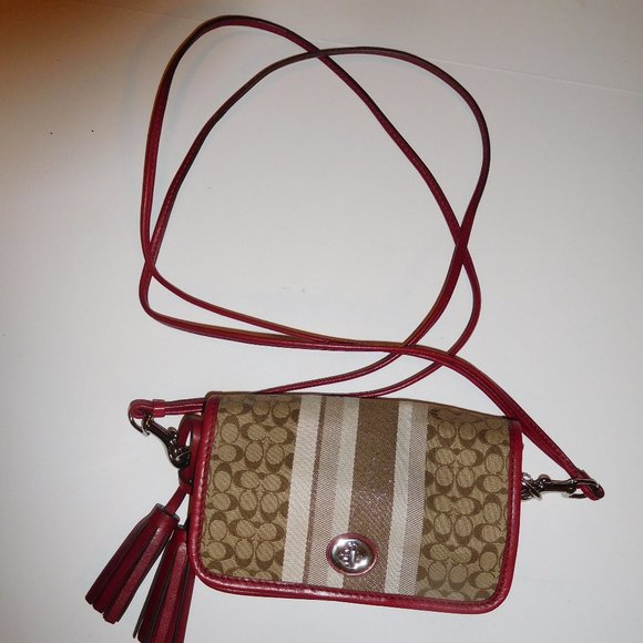 Coach | Bags | Coach G27619919 Signature Stripe Penny Legacy Burgundy ...
